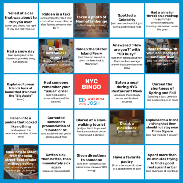 New York City Bingo 2025 - How to know you're a local | America Josh